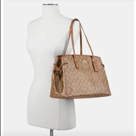 Coach | Bags | Coach Pvc Drawstring Carryall Tote In Khaki Signature ...